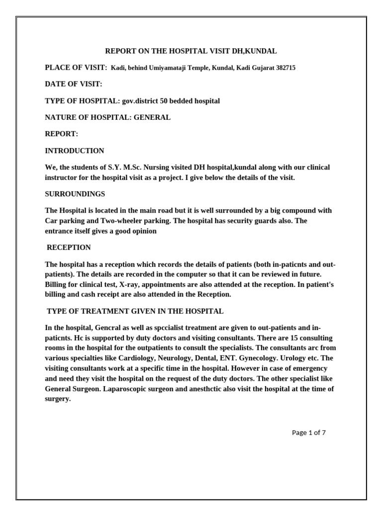 Hospital Visit Report: DH Kundal | PDF