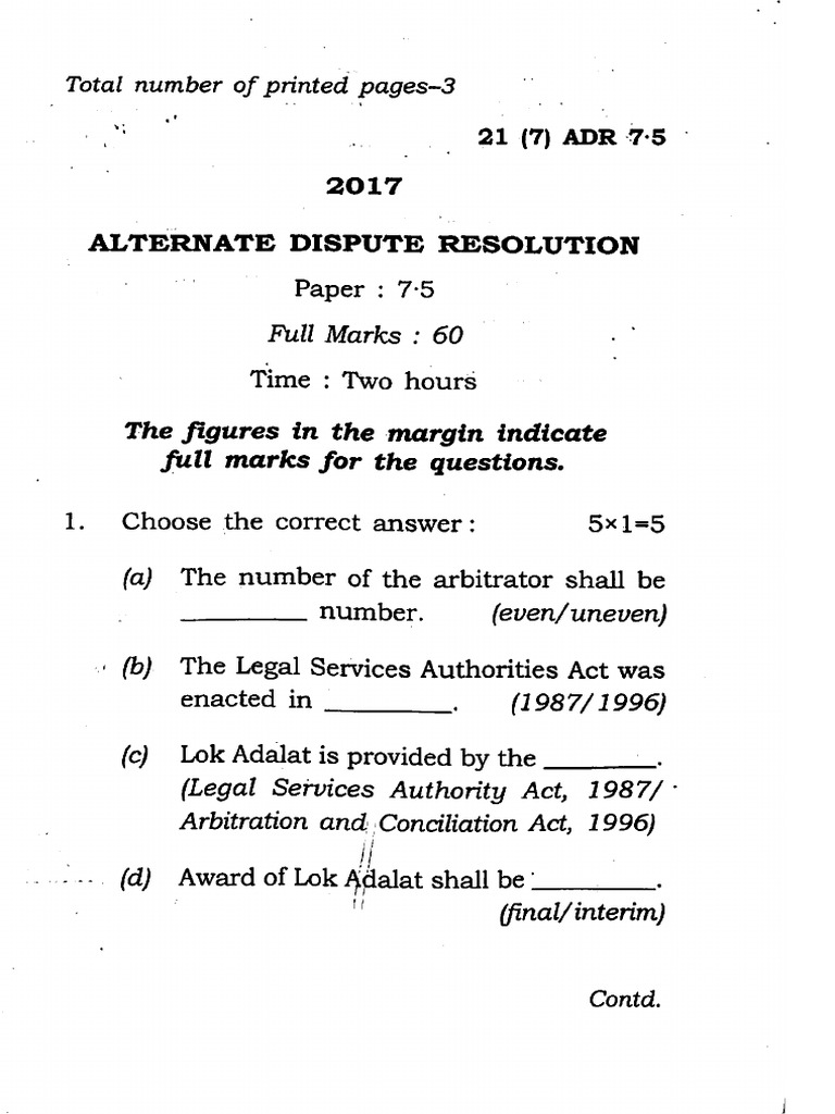Alternate Dispute Resolution 2015 Ba - LLB Sem-VII | PDF