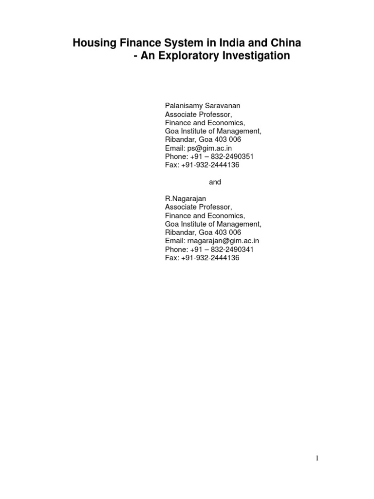Housing Finance System in India and China - An Exploratory ...