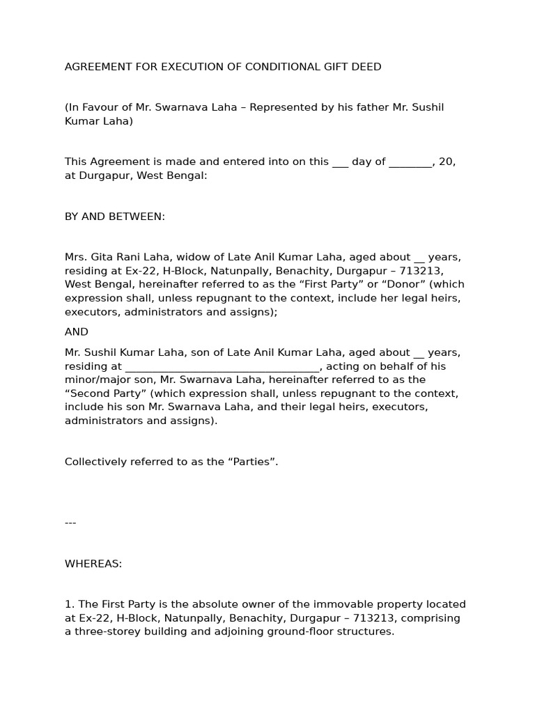 Agreement With Sushil Kumar Laha | PDF | Deed | Civil Law (Legal System)