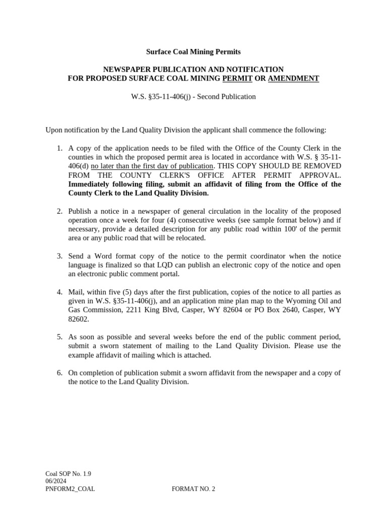 Coal Notice Format 02 Permit-Amendment 2nd Publication | PDF ...