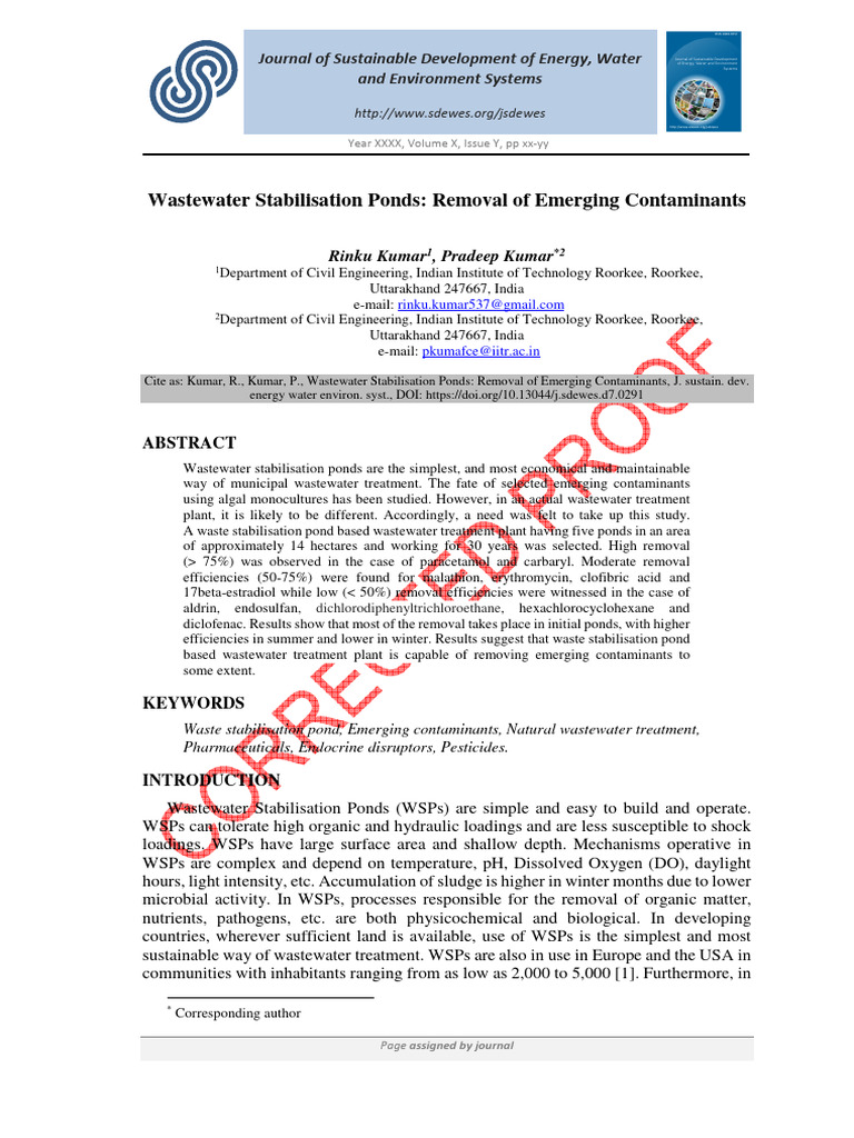 Wastewater Stabilisation Ponds Removal of Emerging | PDF ...
