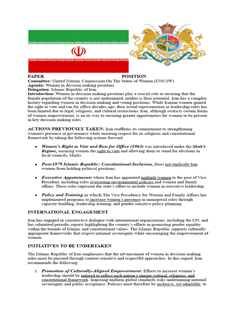 Iran's Position on Women's Leadership | PDF | Iran | Governance