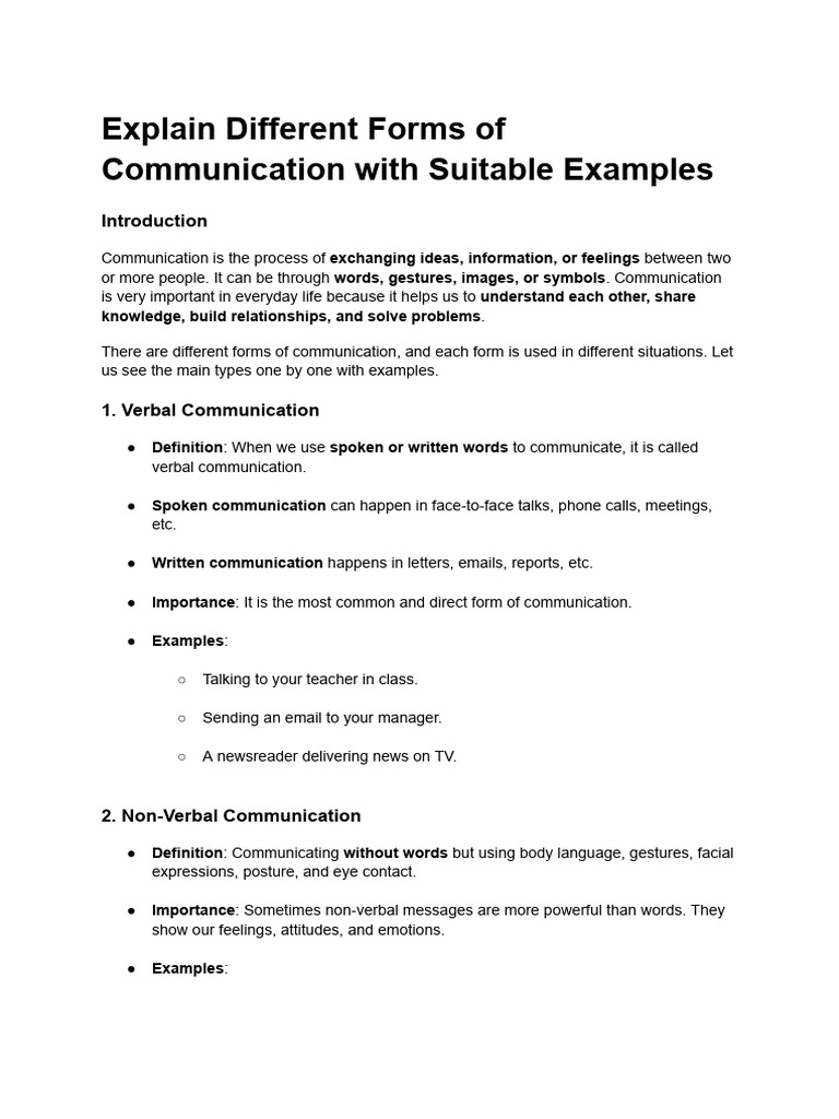 Types of Communication with Examples | PDF | Communication | Nonverbal ...