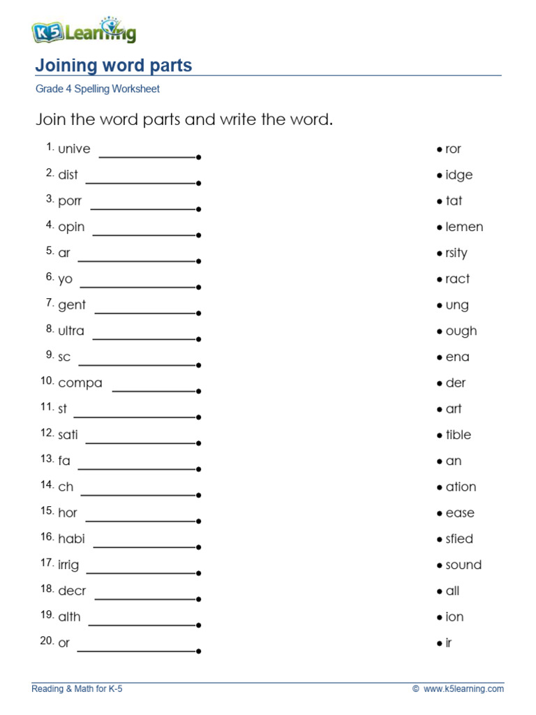 Y5 Spelling Joining Word Parts Worksheet 2 | PDF