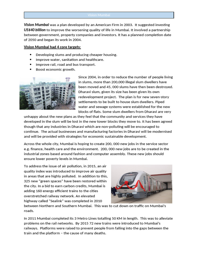 Vision Mumbai: Urban Development Plan | PDF | Slum | Mumbai