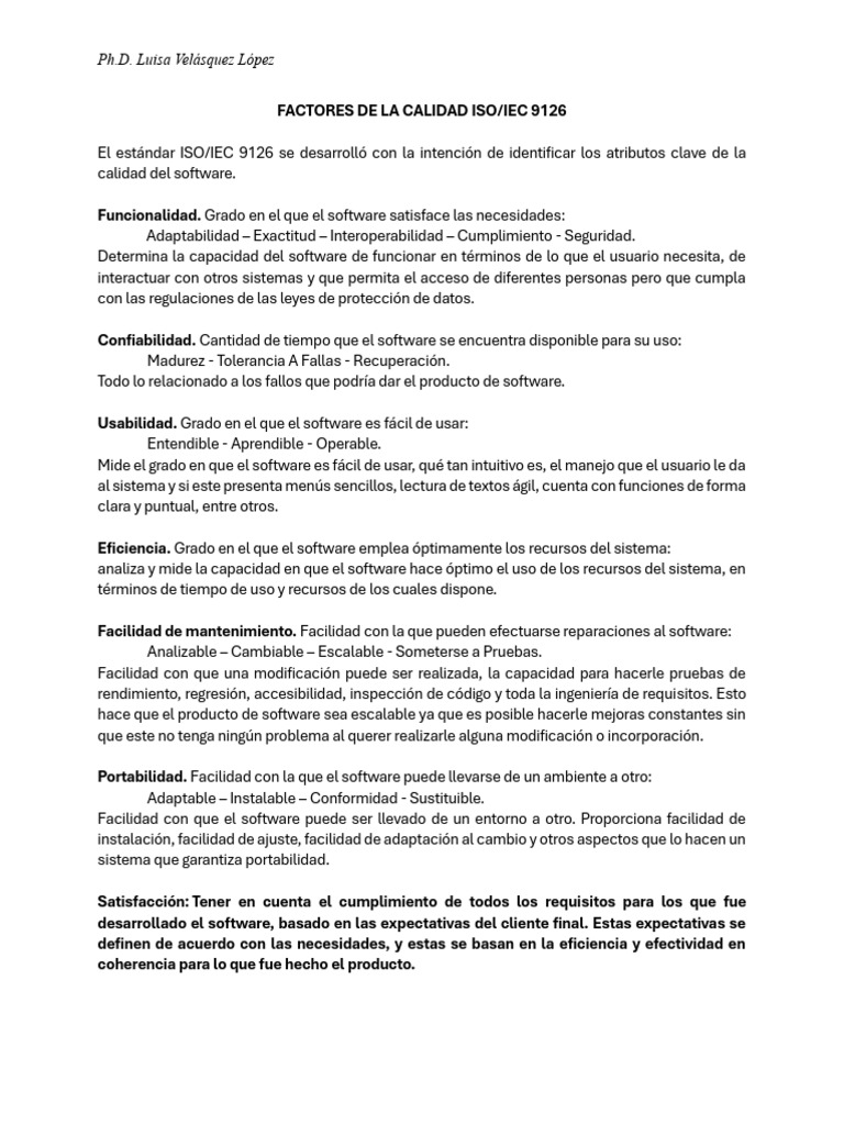Iso Iec 9126 | PDF | Software | Calidad (comercial)
