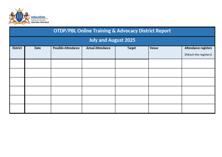 2025 OTDP and PBL Advocacy and Online Training Reporting Template | PDF