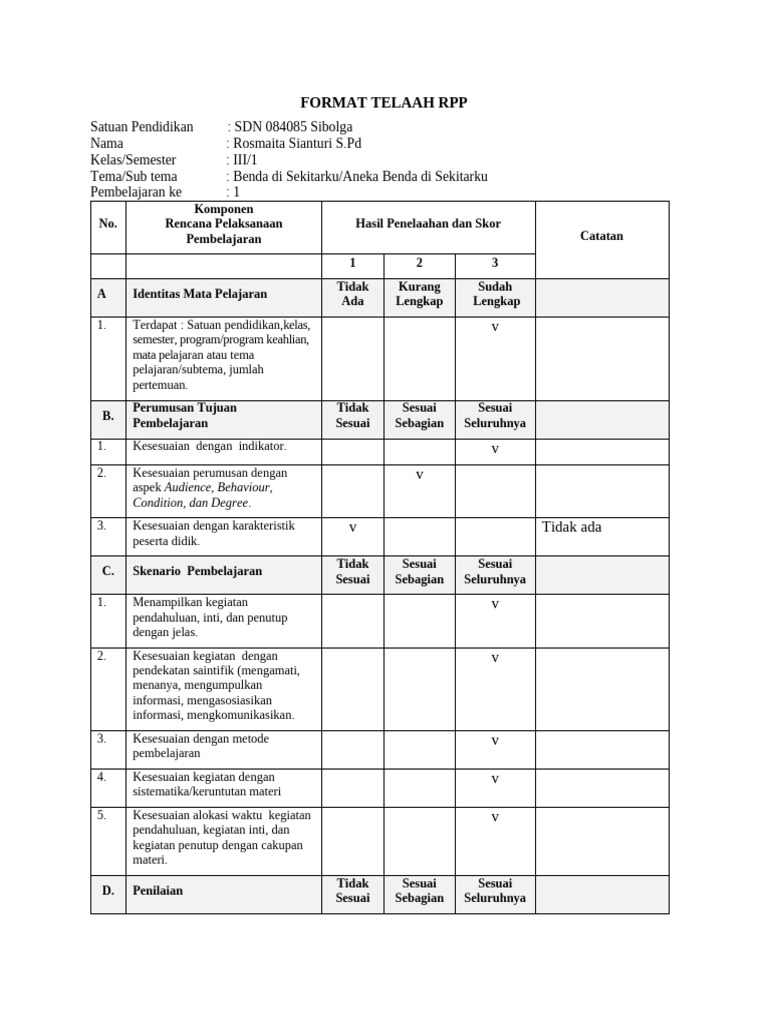 Format Telaah RPP TELAAH RENCANA PELAKSA | PDF