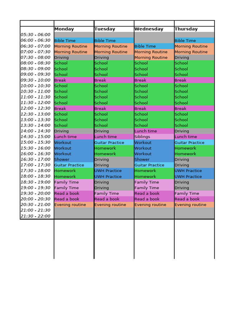 Weekly Class and Workout Schedule | PDF