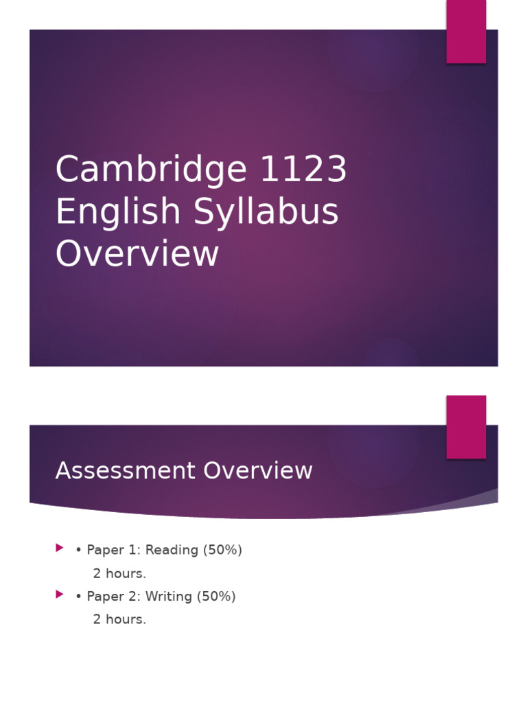 Cambridge 1123 English Syllabus Overview | PDF