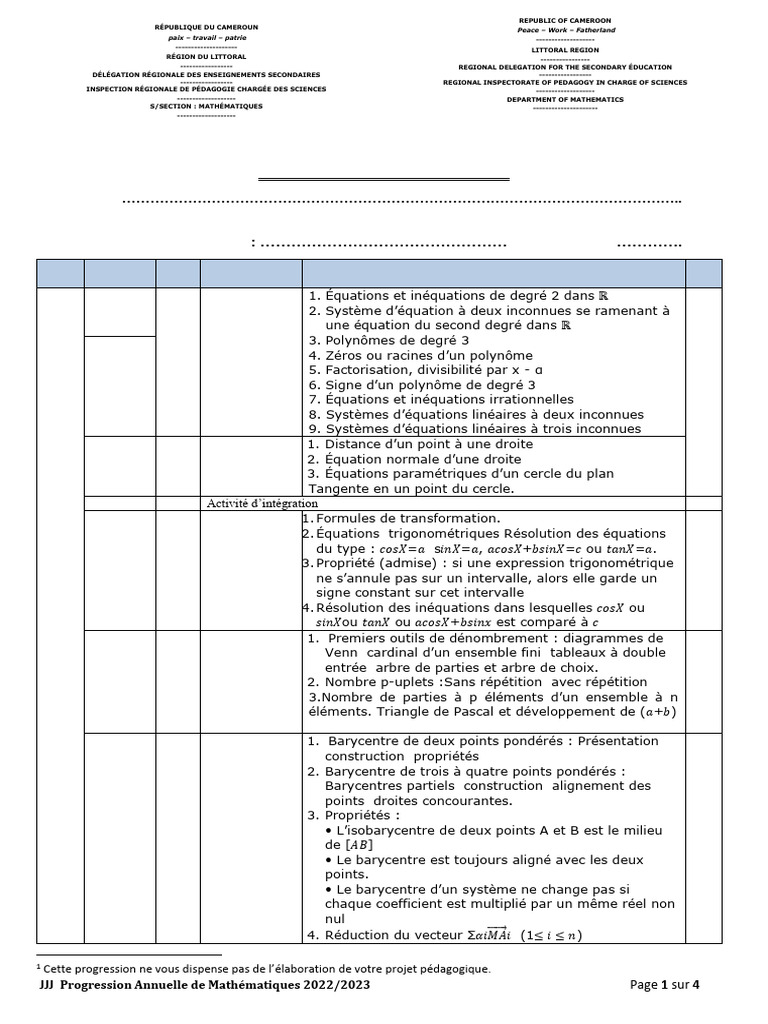 PC Fiche de Progression Harmonisée | PDF | Fonction (Mathématiques ...