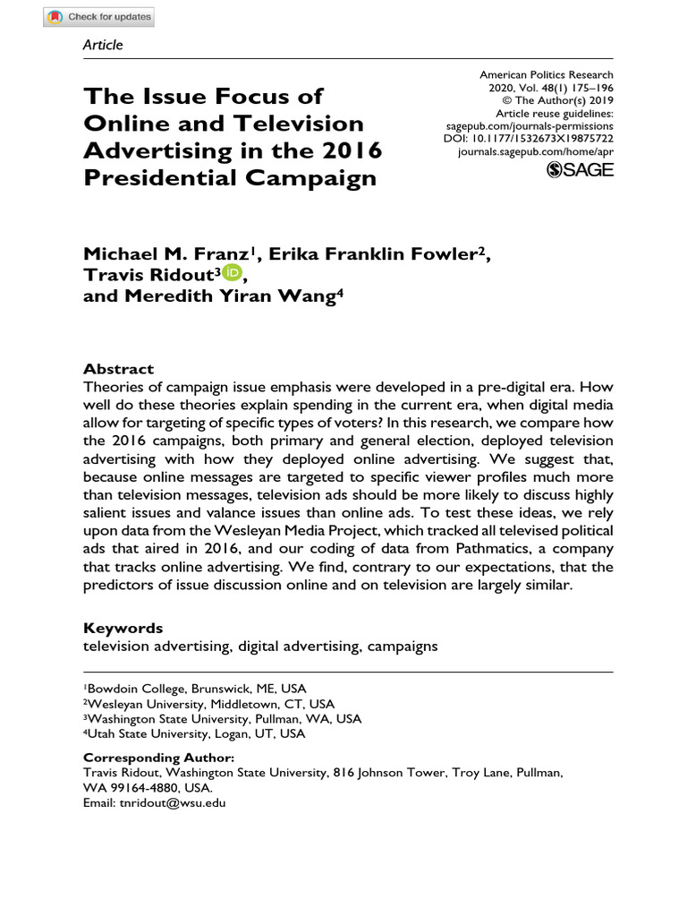 2016 Campaign Ads: TV vs. Online Issues | PDF | Advertising | Political ...