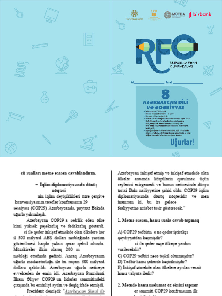 Rfo I Tur Viii Sinif Azərbaycan Dili VƏ Ədəbiyyat | PDF