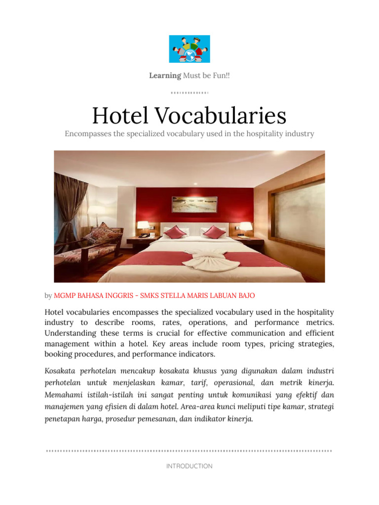 Essential Hotel Vocabulary Guide | PDF | Tableware | Restaurants