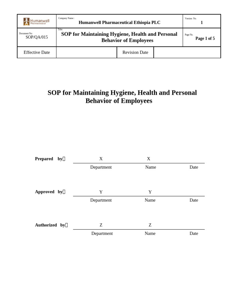 Employee Hygiene and Behavior SOP | PDF | Clothing