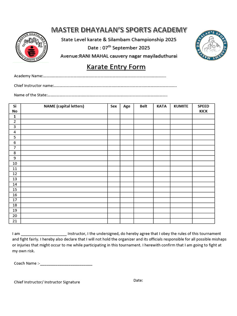 State Level Karate Championship Entry | PDF