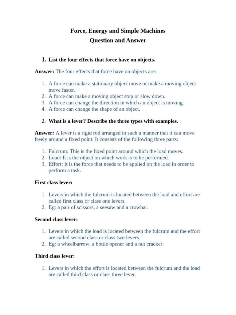 Force, Energy and Simple Machines Notes | PDF | Lever | Machines