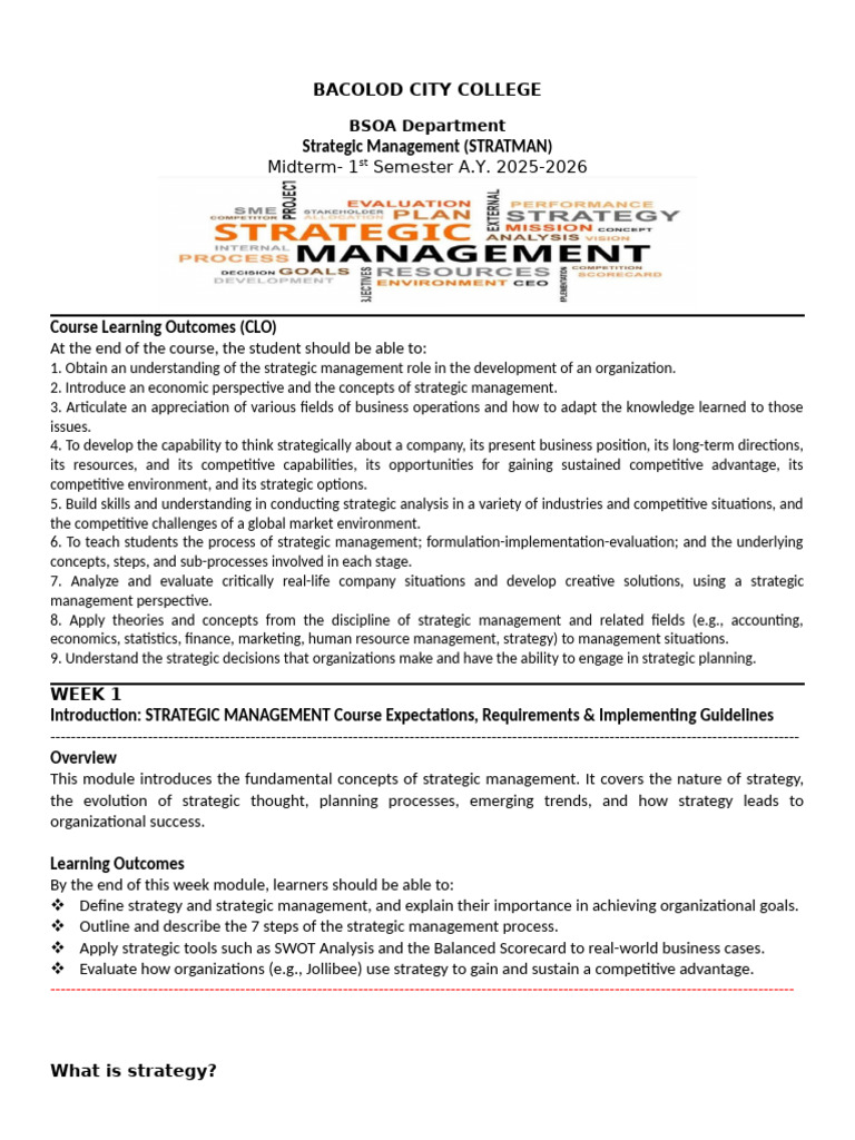Strategic Management Course Overview | PDF | Strategic Management ...