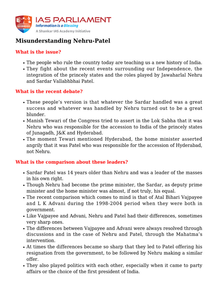 Nehru vs Patel: A Historical Debate | PDF | Jawaharlal Nehru ...