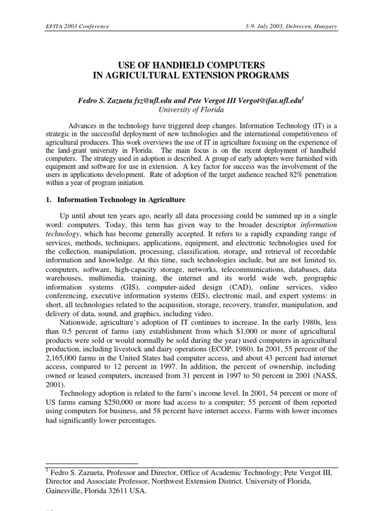 Use of Handheld Computers in Agricultural Extension Programs | PDF ...