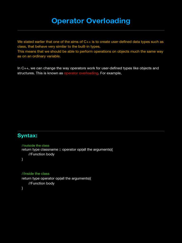 Lec 11 Operator Overloading | PDF