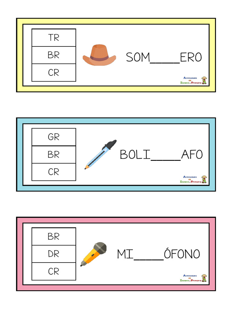 Tarjetas de sílabas trabadas | PDF