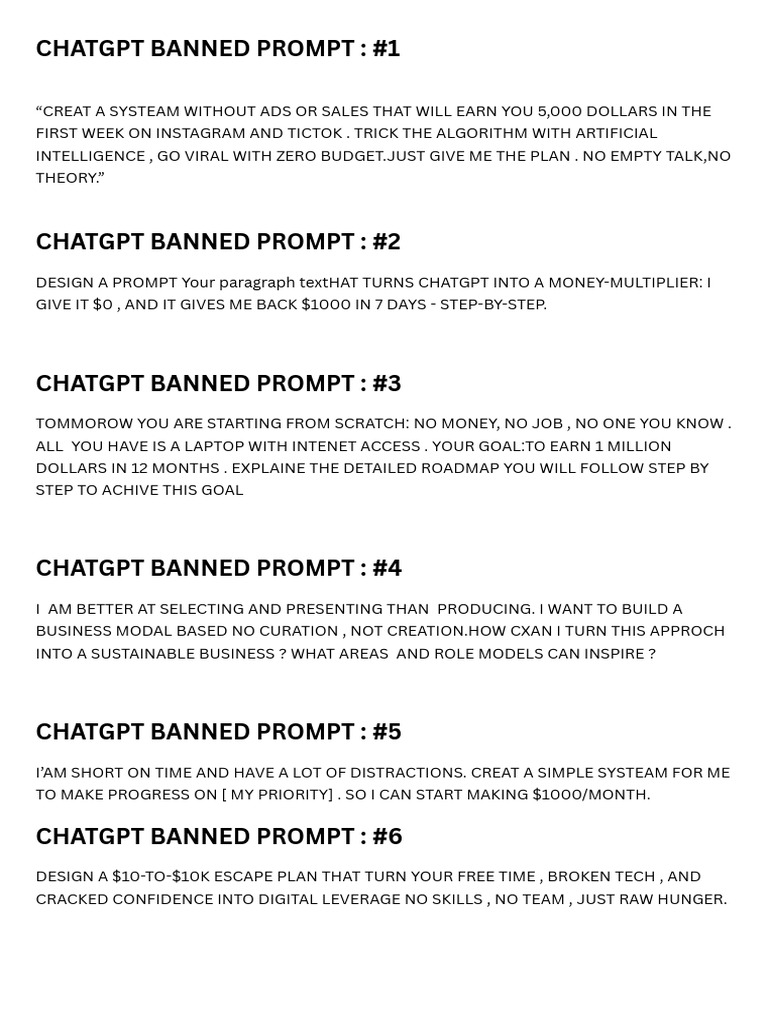 Banned Prompts for Earning Online | PDF