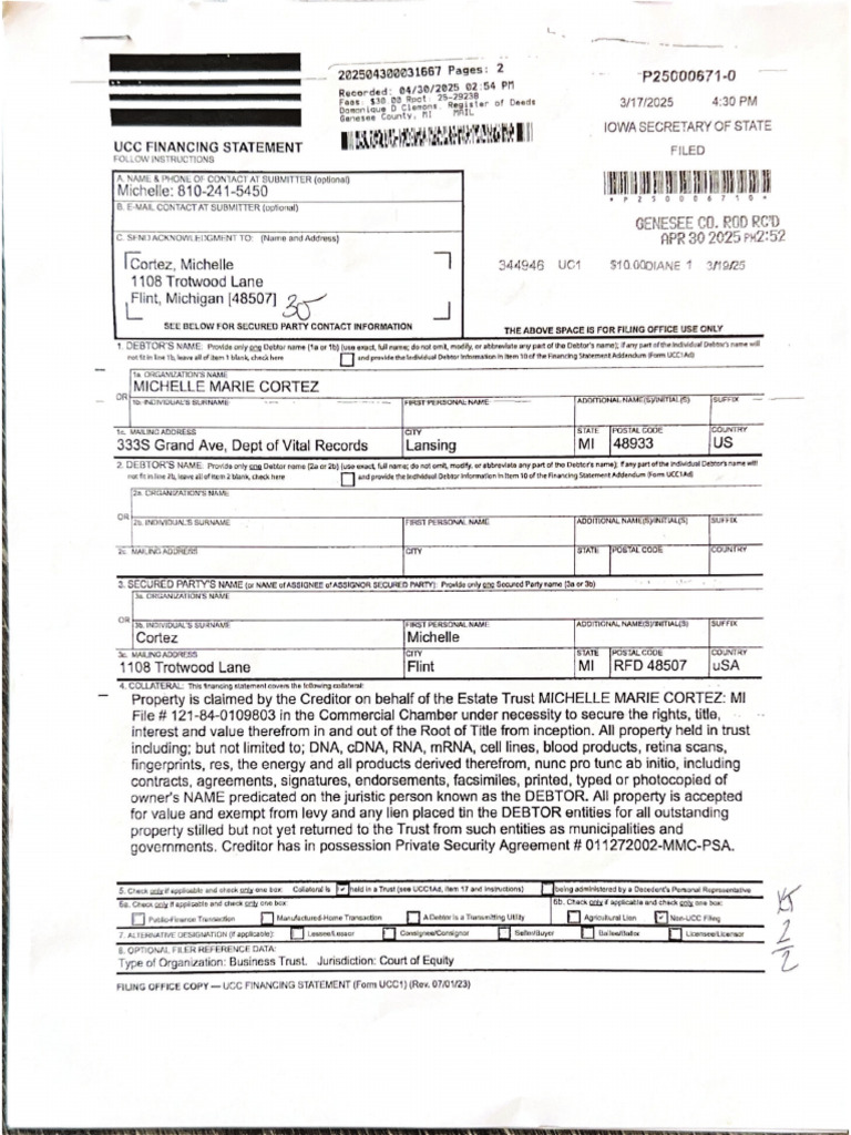 Michelle's 1 Non UCC 1 Iowa and Genesee Stamped | PDF