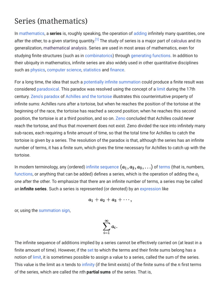 Series (Mathematics) - Wikipedia | PDF | Series (Mathematics) | Limit ...