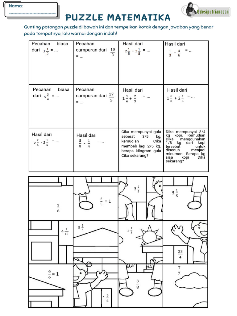 Puzzle Matematika: Pecahan dan Hasil | PDF