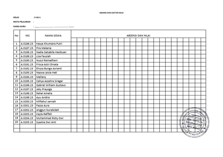 DAFTAR NILAI PRA TINDAKAN Dalam Model Pembelajaran PBL | PDF