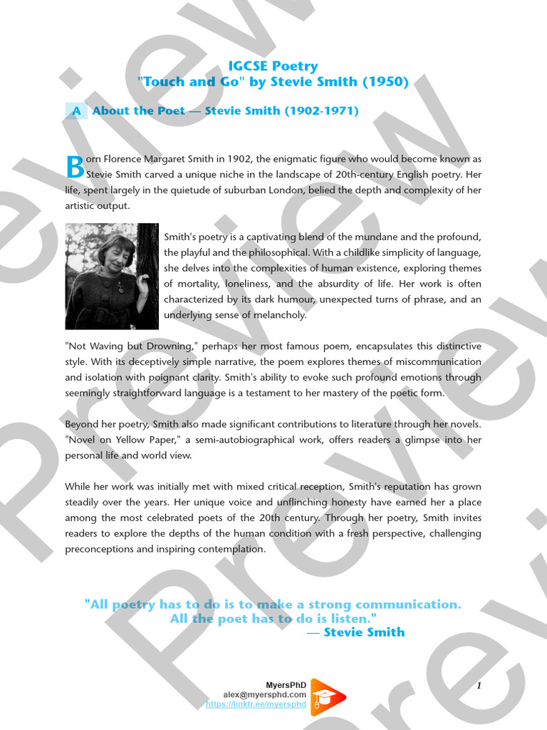 Analyzing Stevie Smith's "Touch and Go" | PDF | Poetry | Allegory