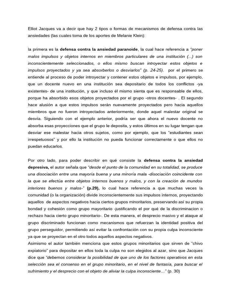Jaques Elliot. - Tipos de Ansiedad | PDF | Discriminación | Psicología ...