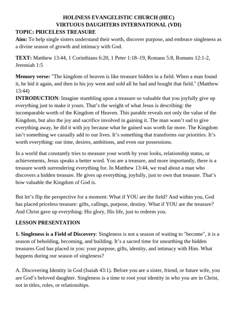 Priceless Treasure National Sisters Week | PDF | Jesus | Gospel Of Matthew
