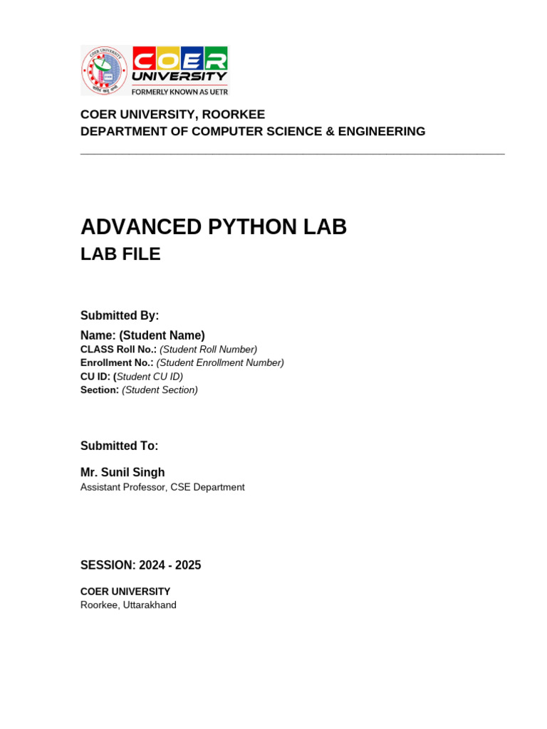 Lab File Front Page Format | PDF
