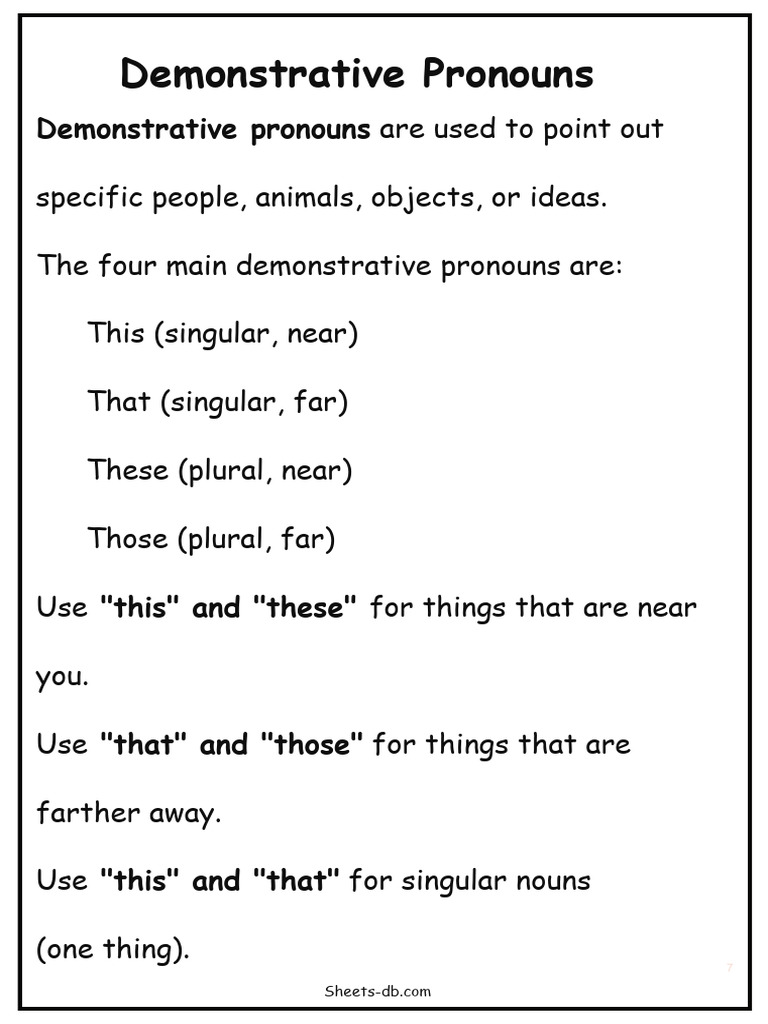 Demonstrative Pronouns: Usage & Exercises | PDF | Plural | Pronoun
