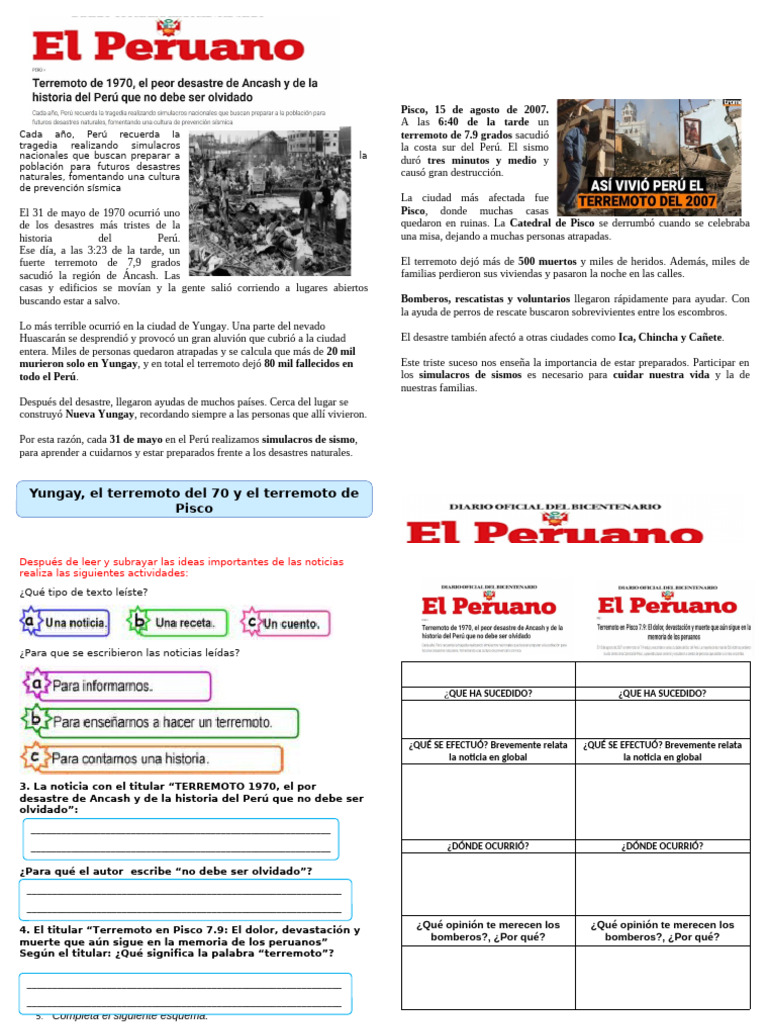 Simulacros de sismo en Perú: memoria y prevención | PDF | Predicado ...