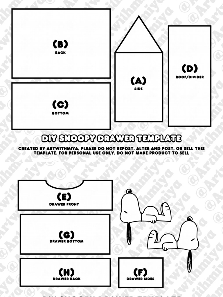 DIY Snoopy Drawer Template (Black & White + Color) | PDF