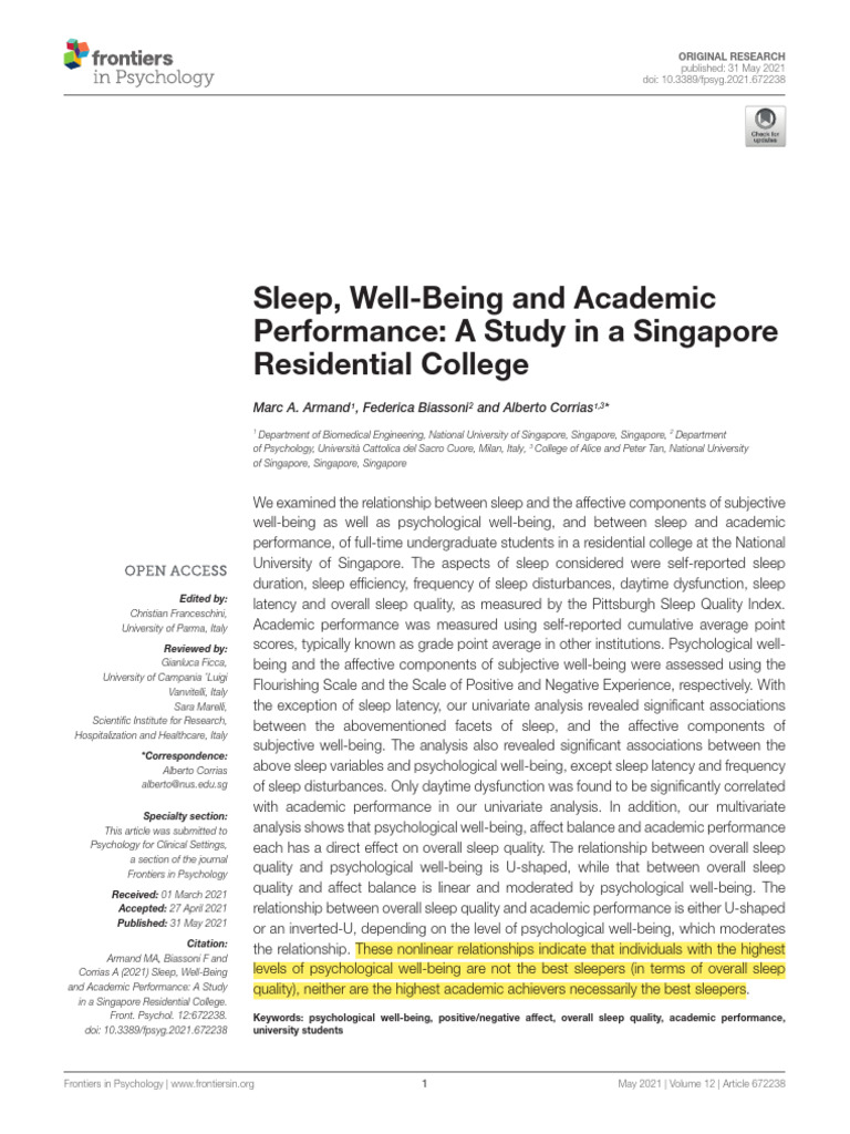 Marc a. Armand_2021_Sleep, Well-Being and Academic Performance _A Study ...