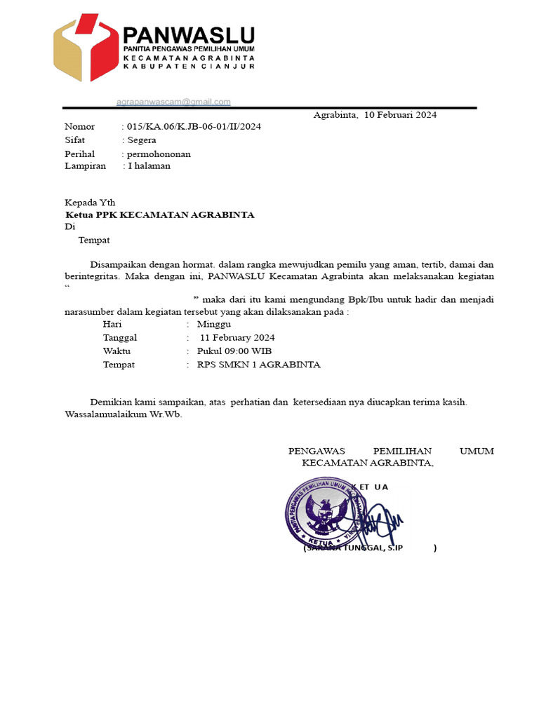 Surat Permohonan Narsum PPK | PDF