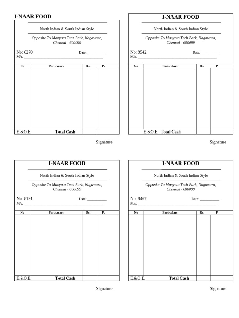 Chennai Food Billing Format 2024 | PDF