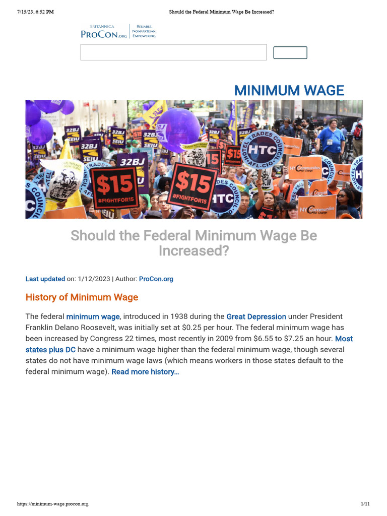 Should The Federal Minimum Wage Be Increased | PDF | Cost Of Living ...