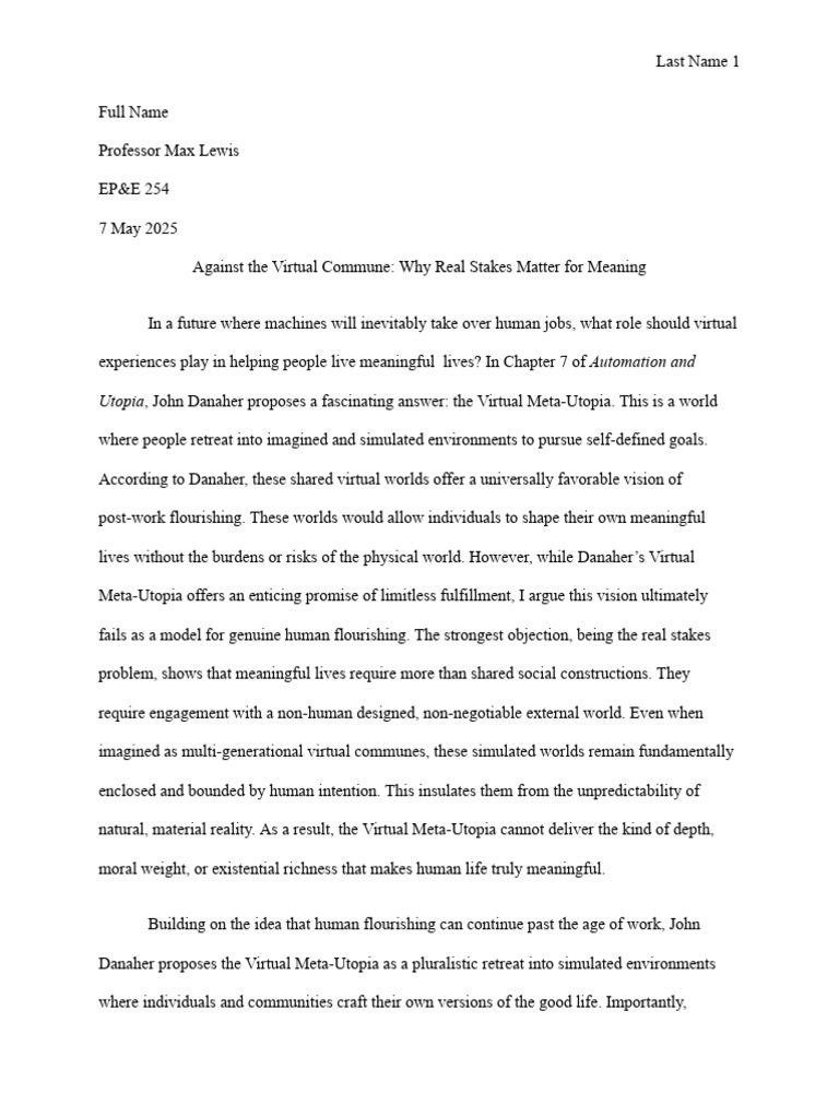 EP&E 254 - Final Paper | PDF | Reality | Virtual World