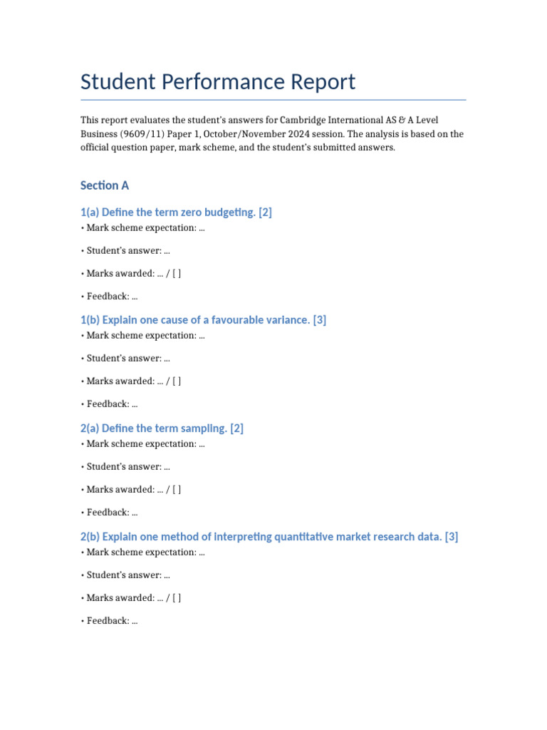 Student Performance Report Business Paper1 | PDF