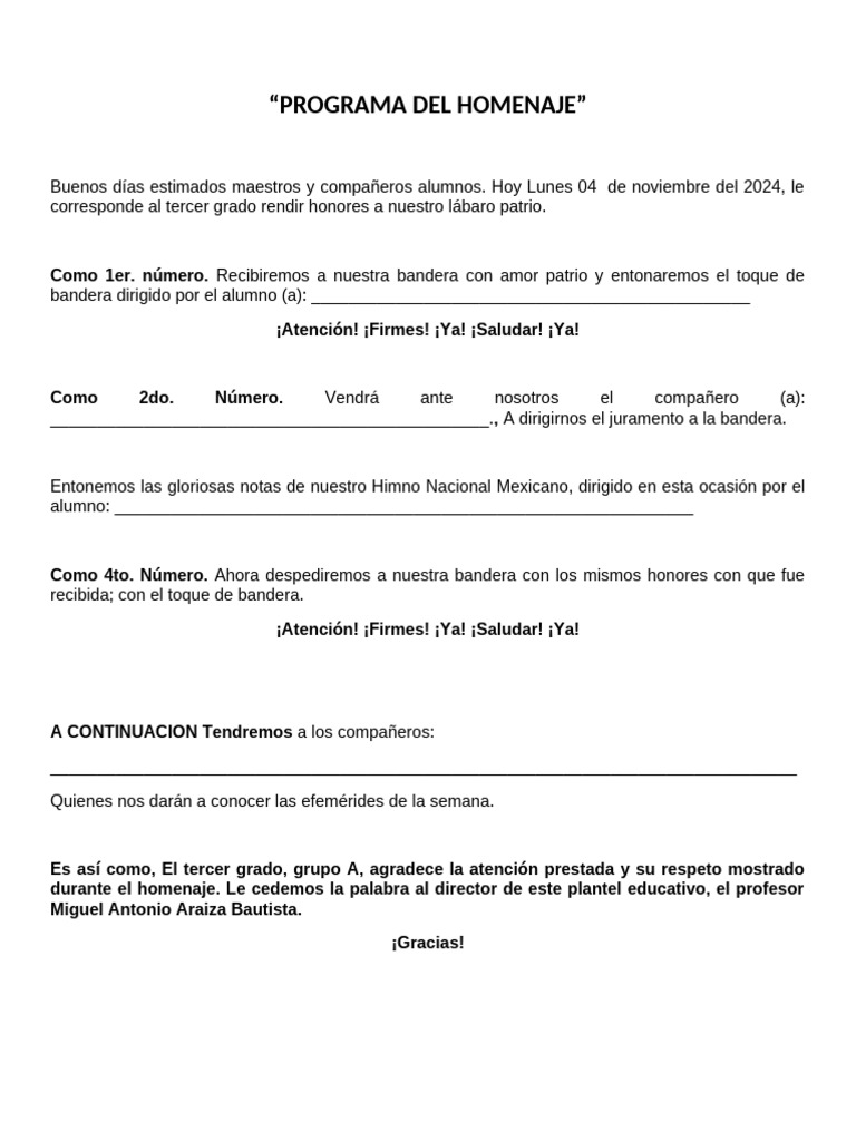 Programa Para Homenajes Pdf