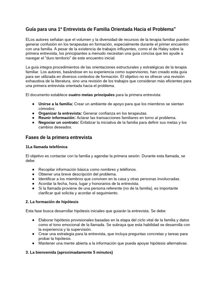 Guía para Una 1 Entrevista de Familia Orientada Hacia El Problema | PDF ...