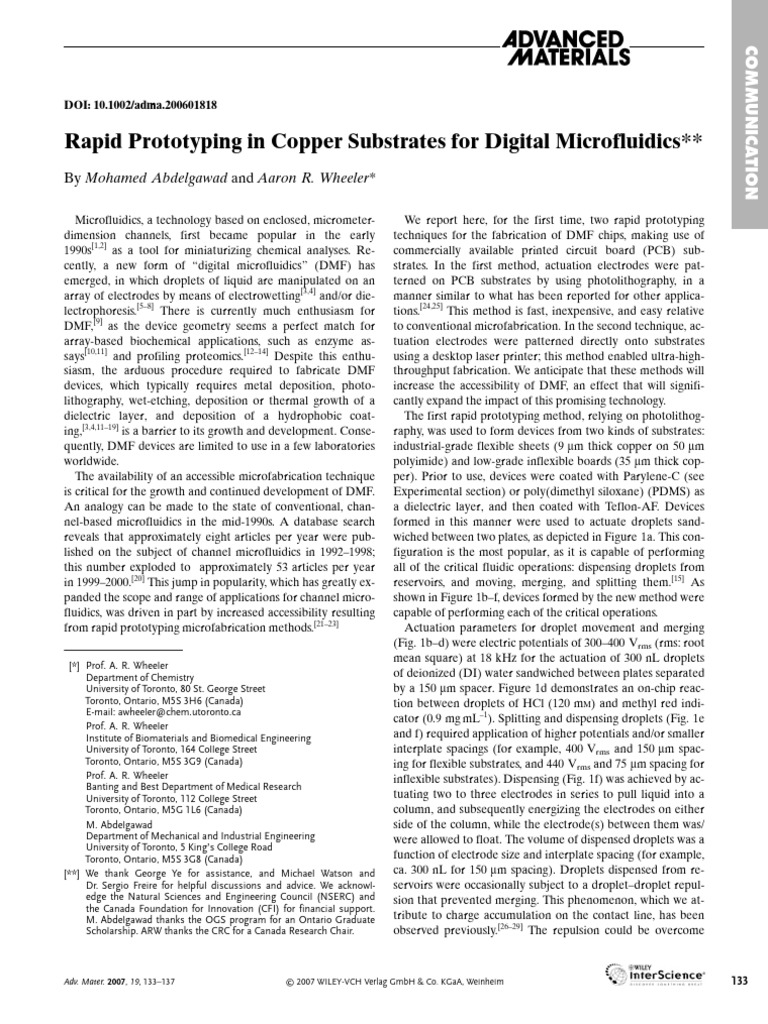 Rapid Prototyping for Digital Microfluidics | PDF | Microfluidics ...