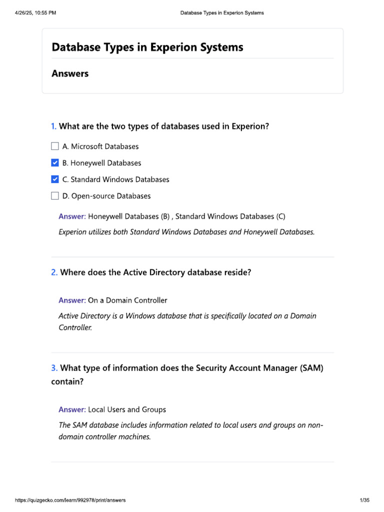 Database Types in Experion Systems | PDF