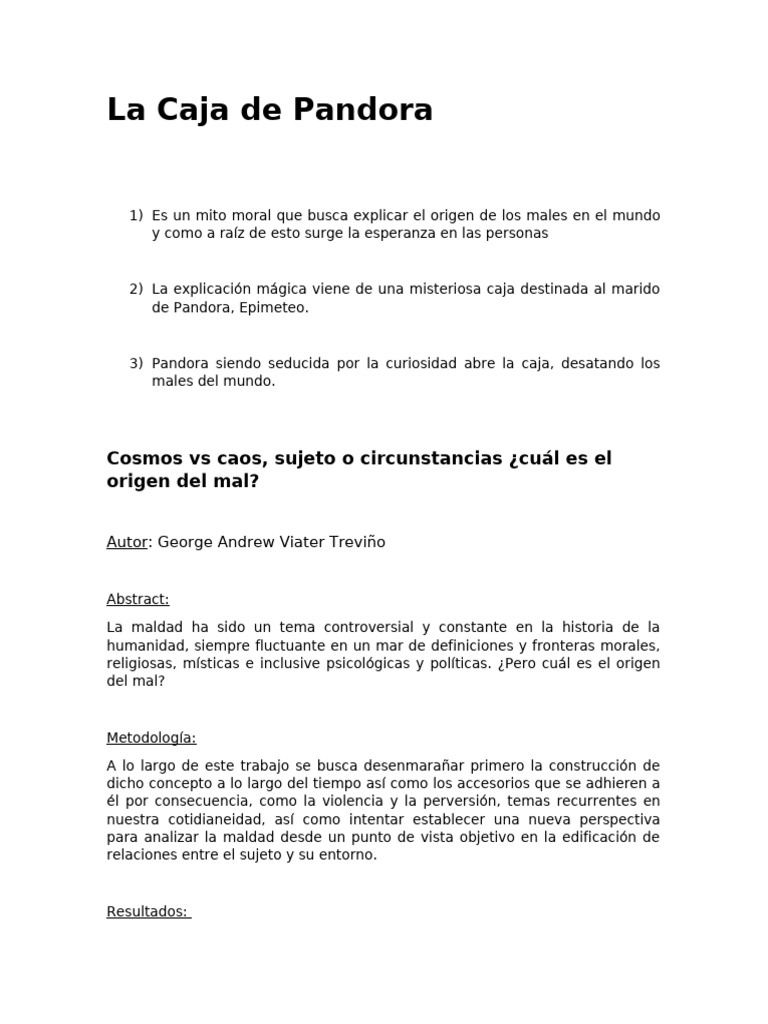Origen del Mal: Mito de Pandora | PDF